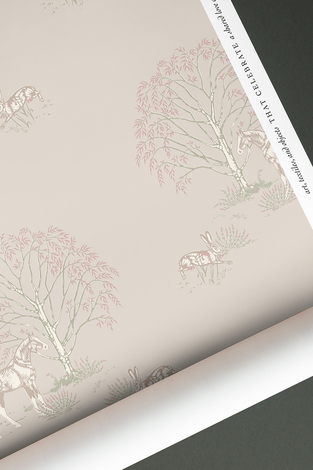 Willow Shade: Horse & Hare Wallpaper in Warm Grey – Danielle Demers Studio